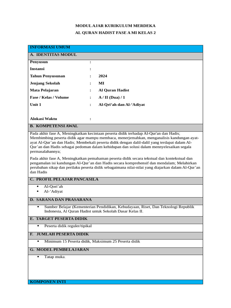 Modul Ajar Kumer KLS 2 | PDF