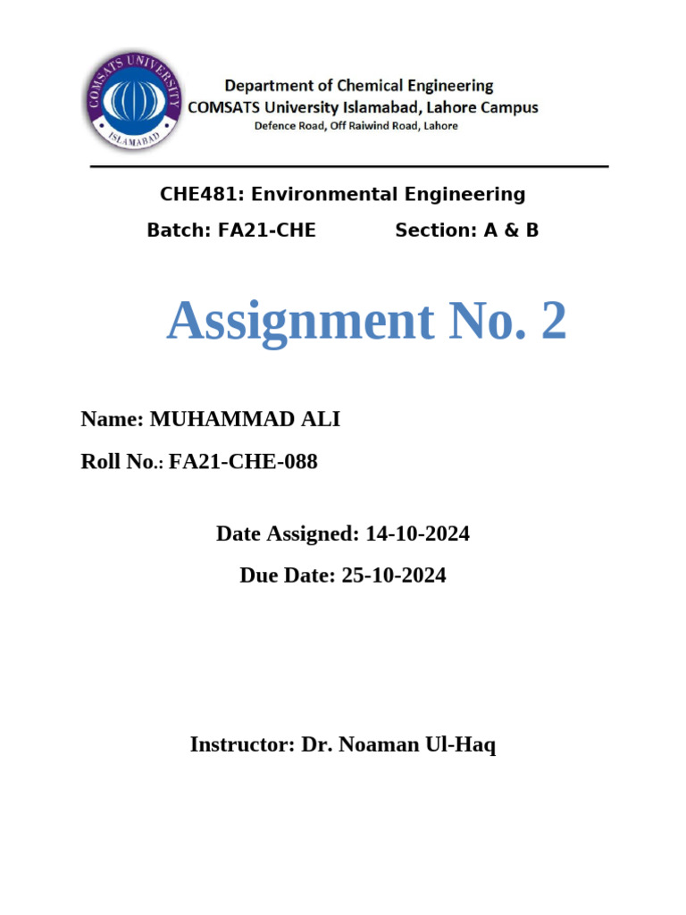 A 2 (Dr. Noaman Ul-Haq) ALI | PDF | Sewage Treatment | Water Pollution