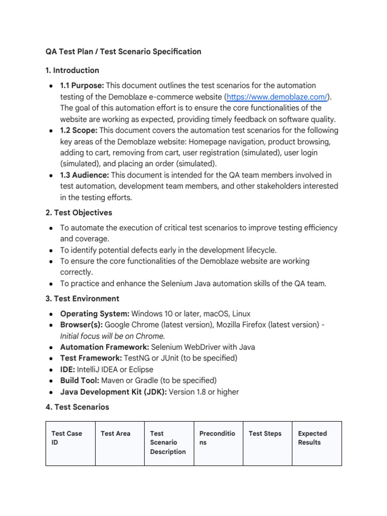Qa Test Plan Test Scenario Specification Pdf Software Testing