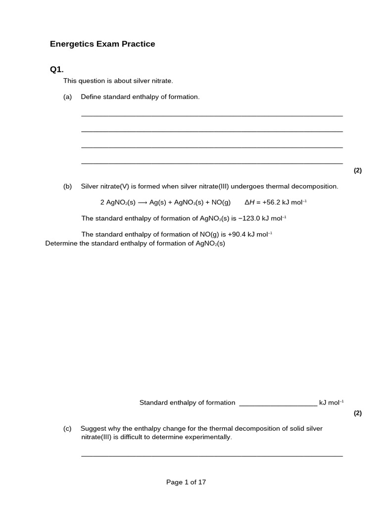 Silver Nitrate Enthalpy Calculations | PDF | Enthalpy | Silver
