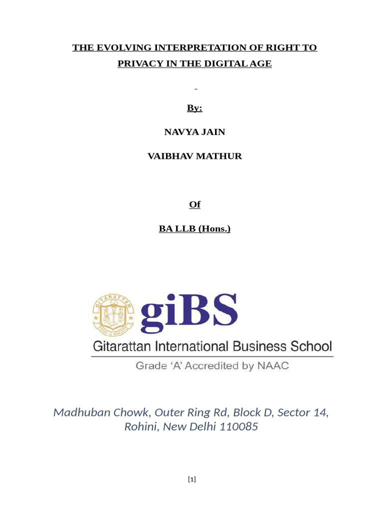 The Evolving Interpretation of Right To Privacy in Digital Age by Navya Jain and Vaibhav Mathur ...
