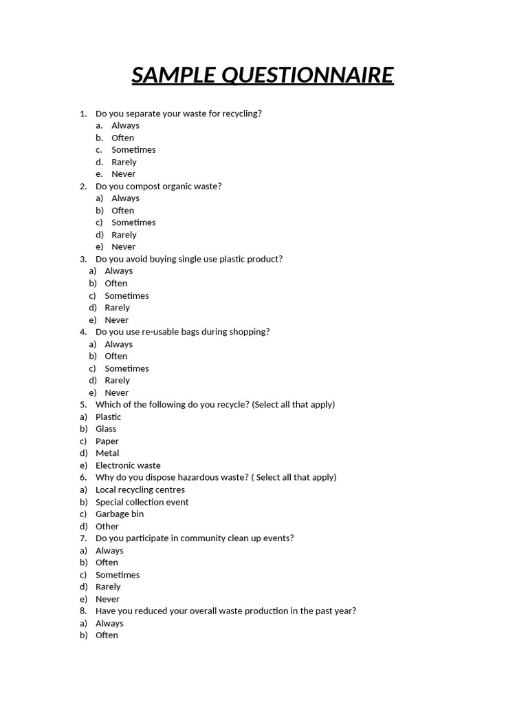 Sample Questionnaire | PDF