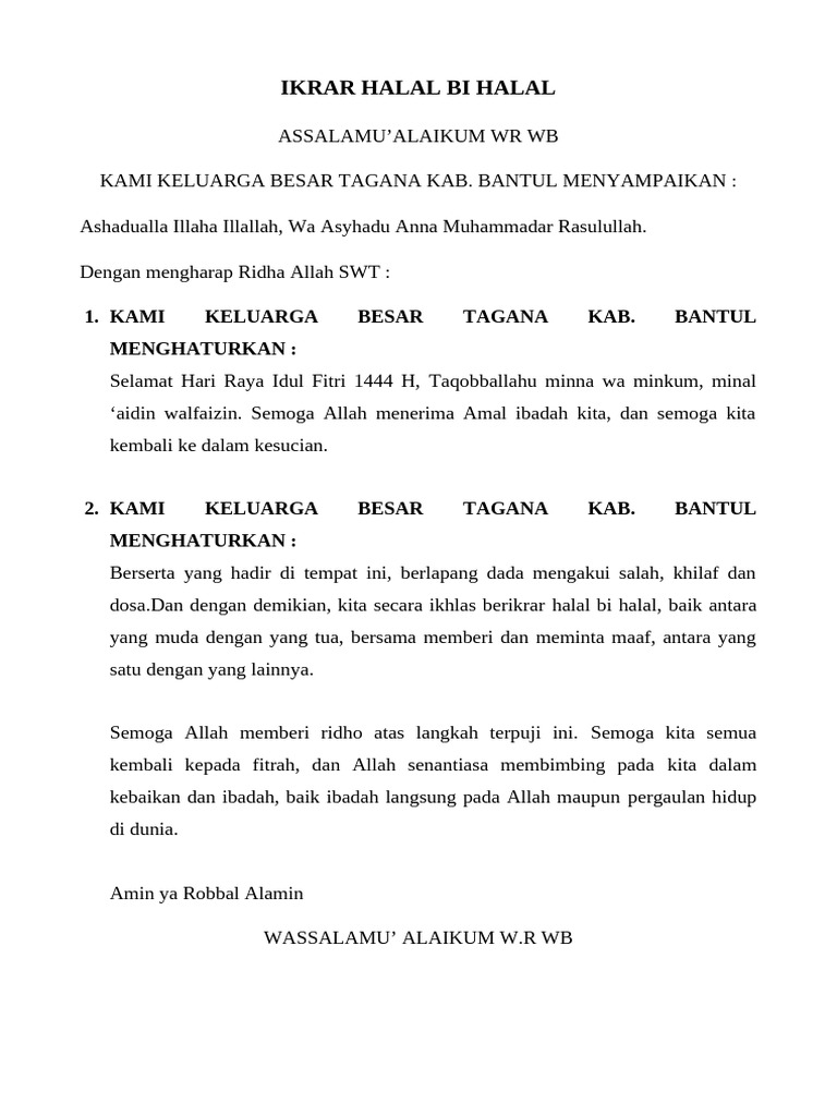 Ikrar Halal Bi Halal TAGANA Bantul 1444 H | PDF
