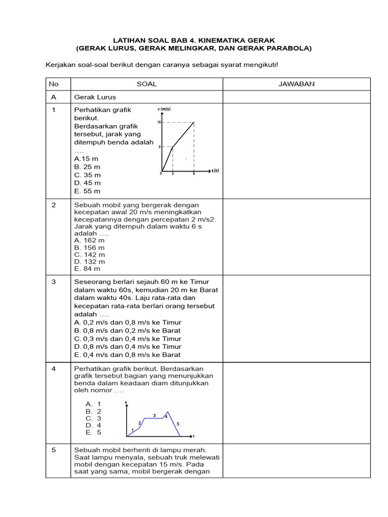 Latihan Soal Bab 4. Kinematika Gerak | PDF