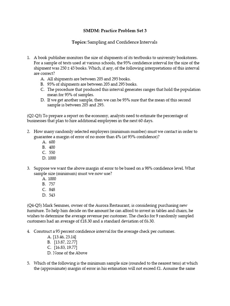 Practice Set 3 (2) | PDF | Sampling (Statistics) | Confidence Interval