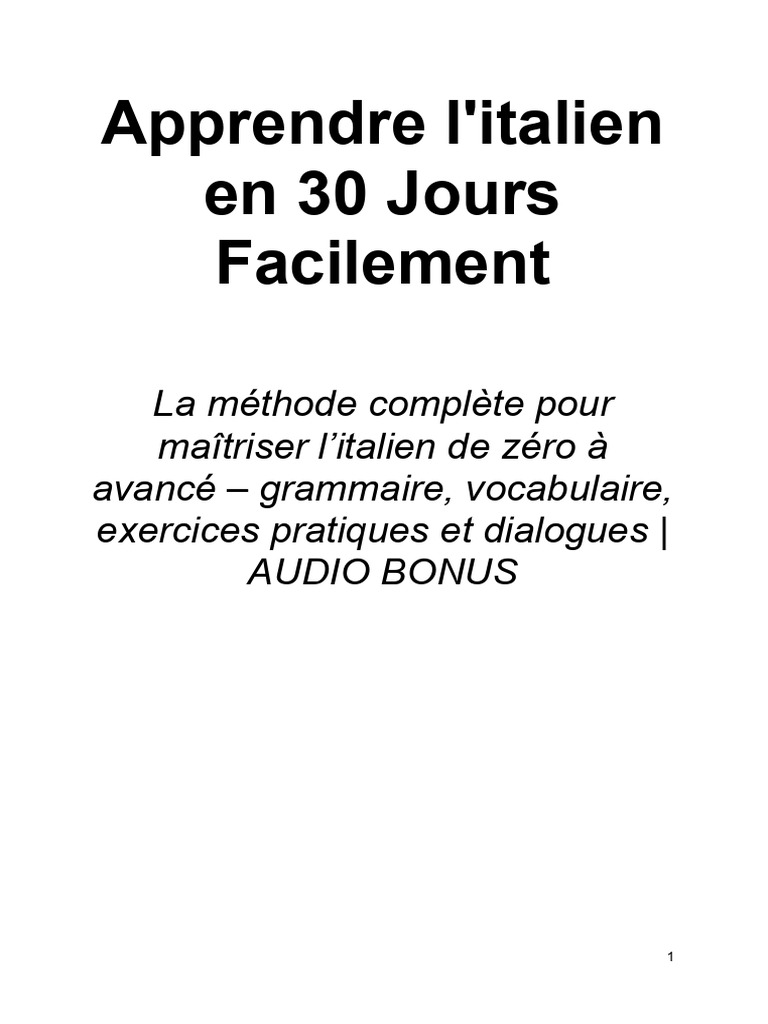 Apprendre l'italien en 30 jours | PDF | Accent tonique | Apprentissage