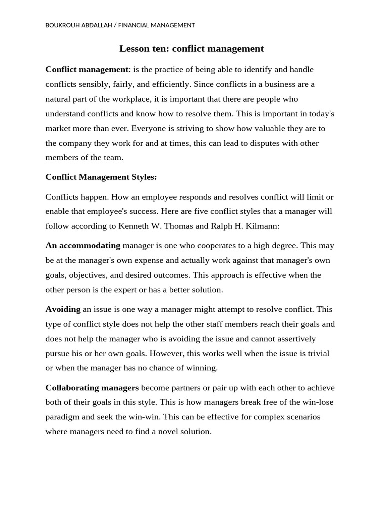 Lesson Ten Conflict Management | PDF | Goal | Social Psychology