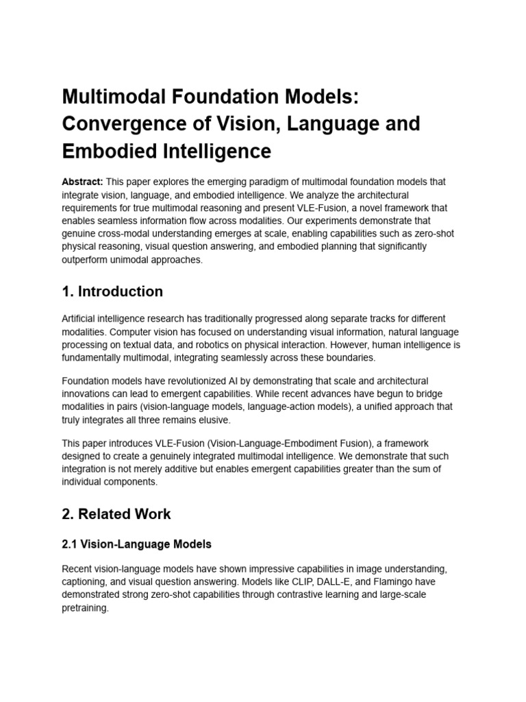 Multimodal Foundation Models: Convergence of Vision, Language and Embodied Intelligence | PDF ...
