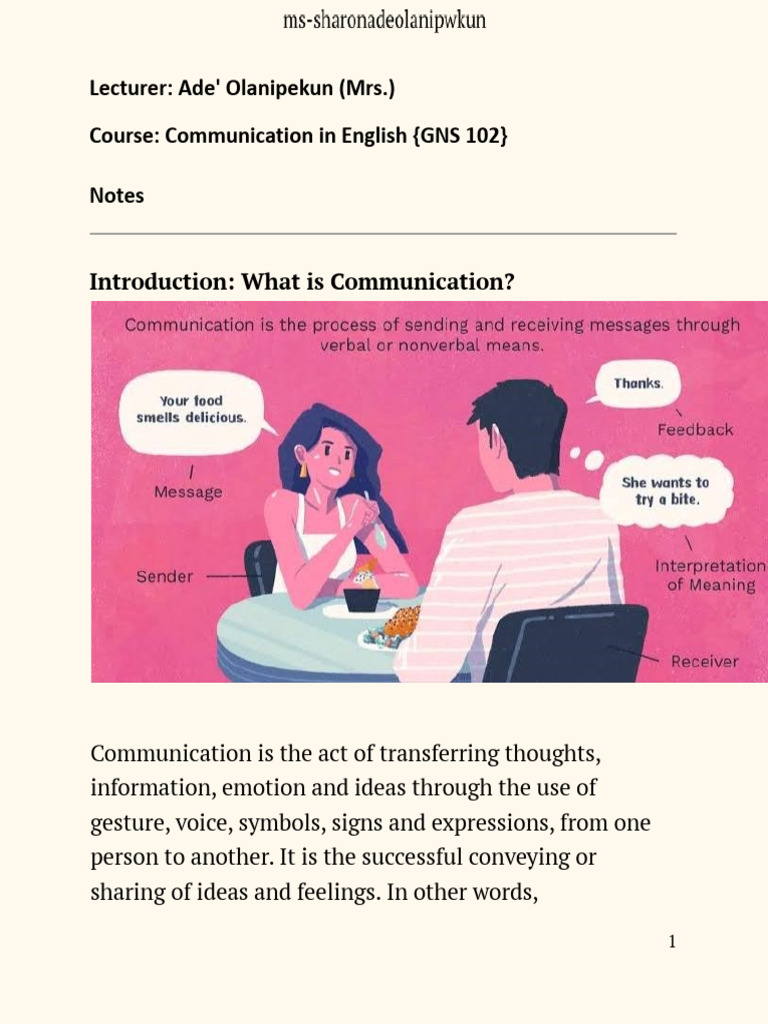 (GNS 102) Communication in English | PDF | Communication | Linguistics