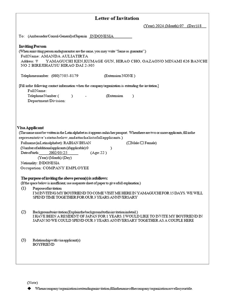 Invitation Letter Japan FULL | PDF