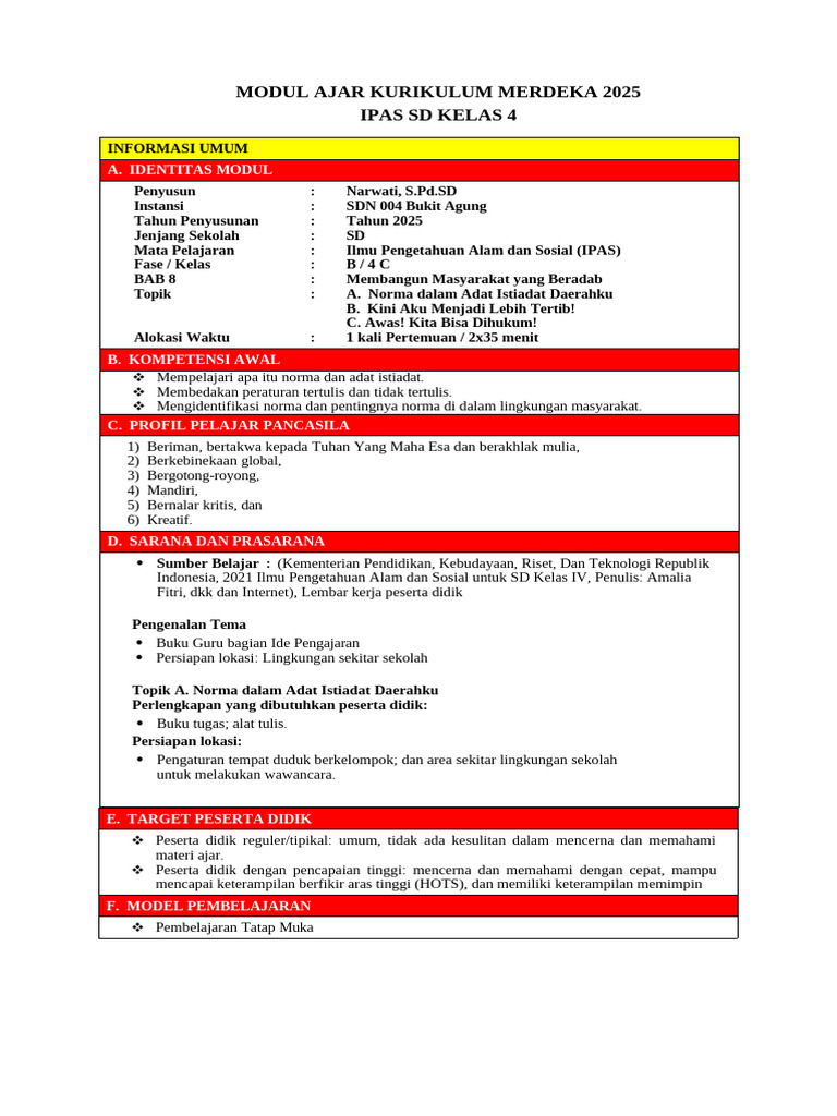 Modul Ajar IPAS BAB 8 Narwati MODIFIKASI | PDF