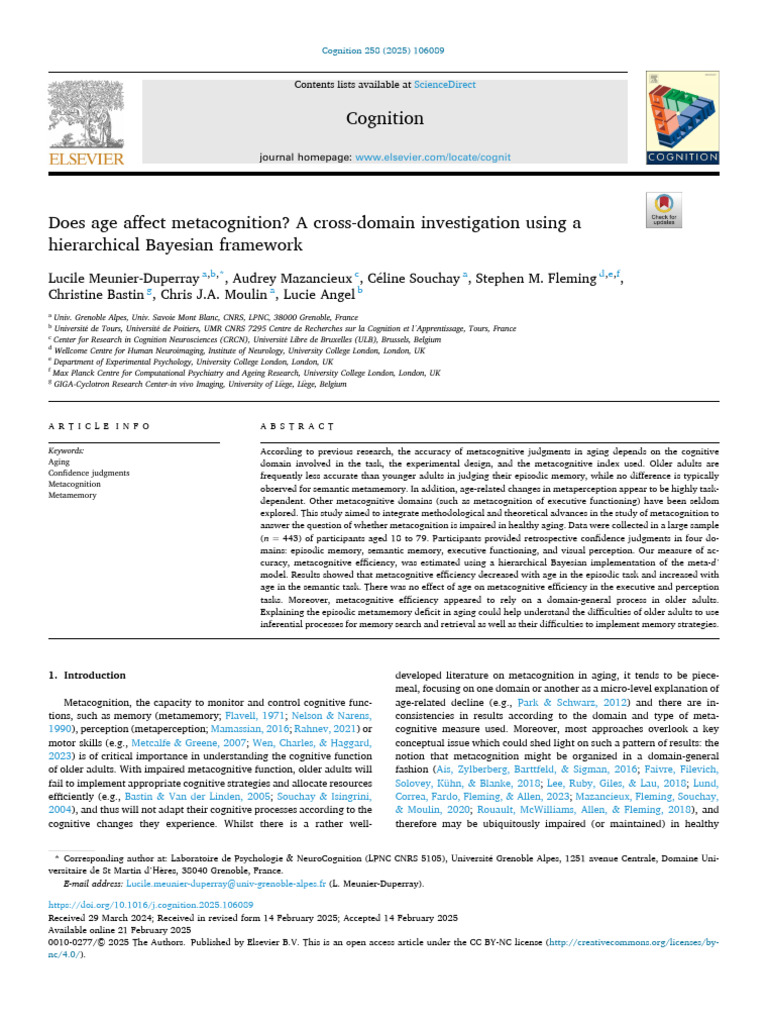 Does Age Affect Metacognition? A Cross-Domain Investigation Using A ...