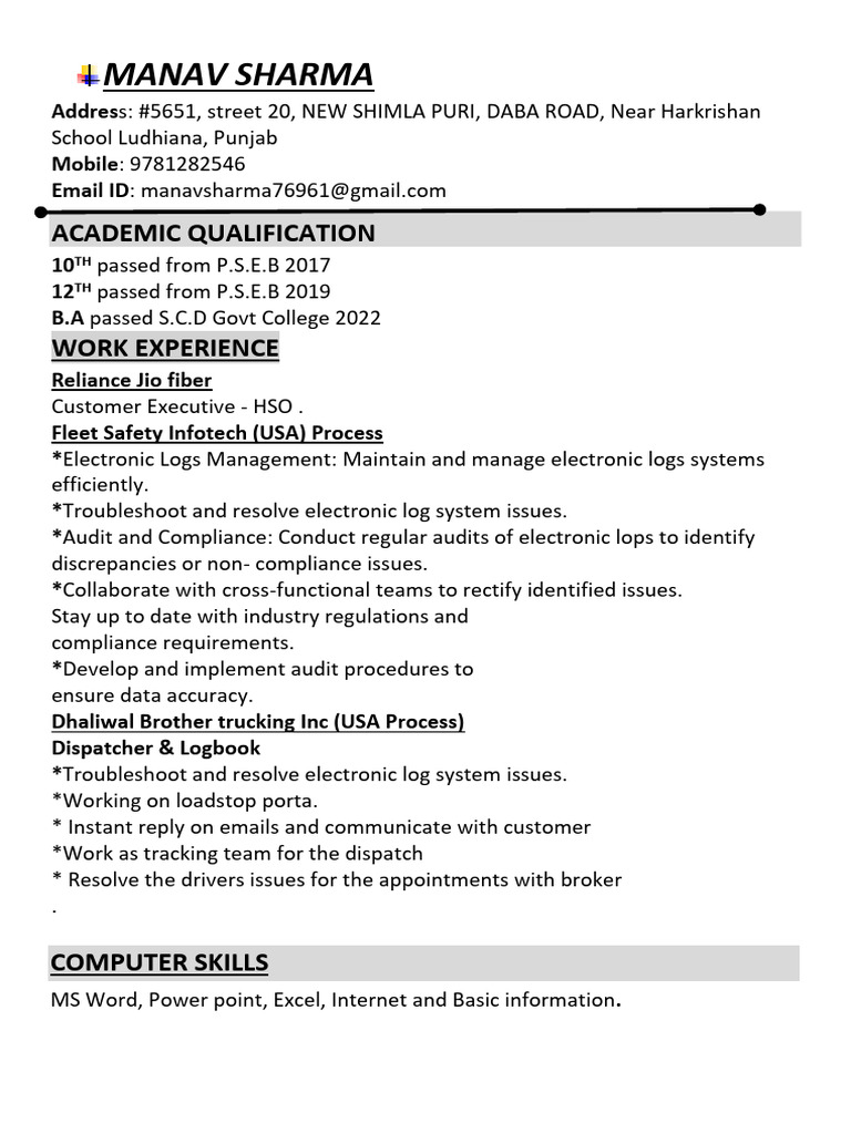 Manav Resume (AutoRecovered) | PDF