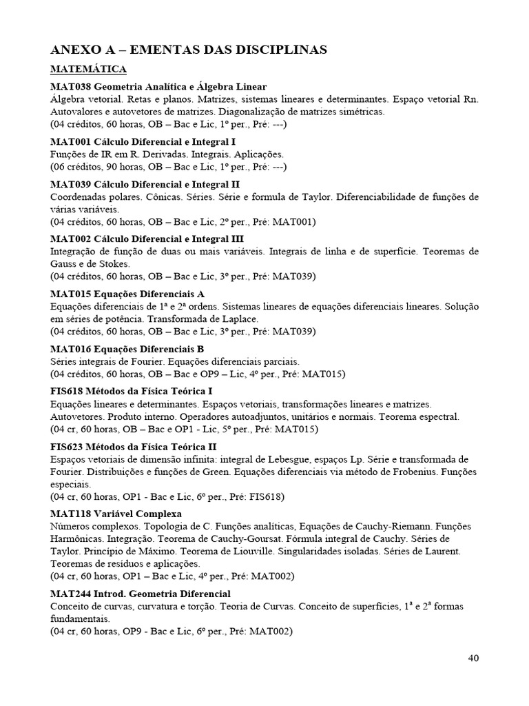 ementas_curso_fisica_v2019 | PDF | Física | Eletromagnetismo