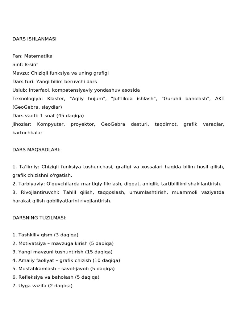 Dars Ishlanma Funksiya | PDF