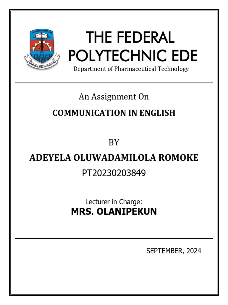 Adeyela Oluwadamilola R English Ass | PDF | Communication | Nonverbal Communication