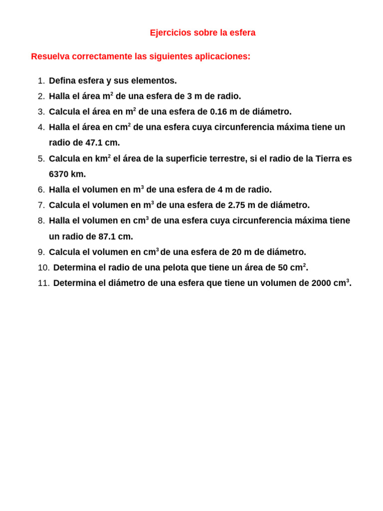Ejercicio Unidad III La Esfera | PDF