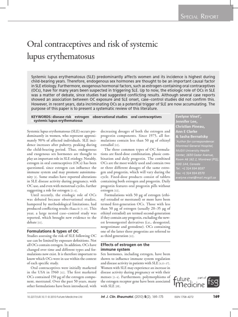 Oral Contraceptives and Risk of Systemic Lupus Erythematosus | PDF ...