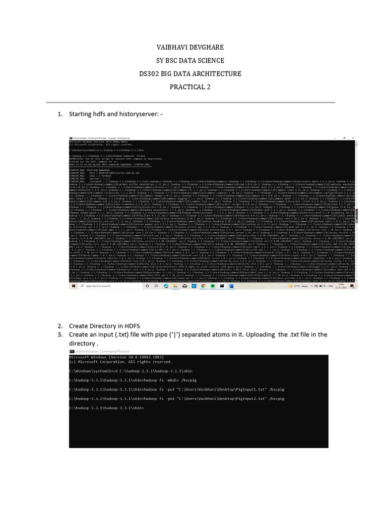 Starting Hdfs and Historyserver: - : Vaibhavi Devghare Sy BSC Data Science Ds302 Big Data ...