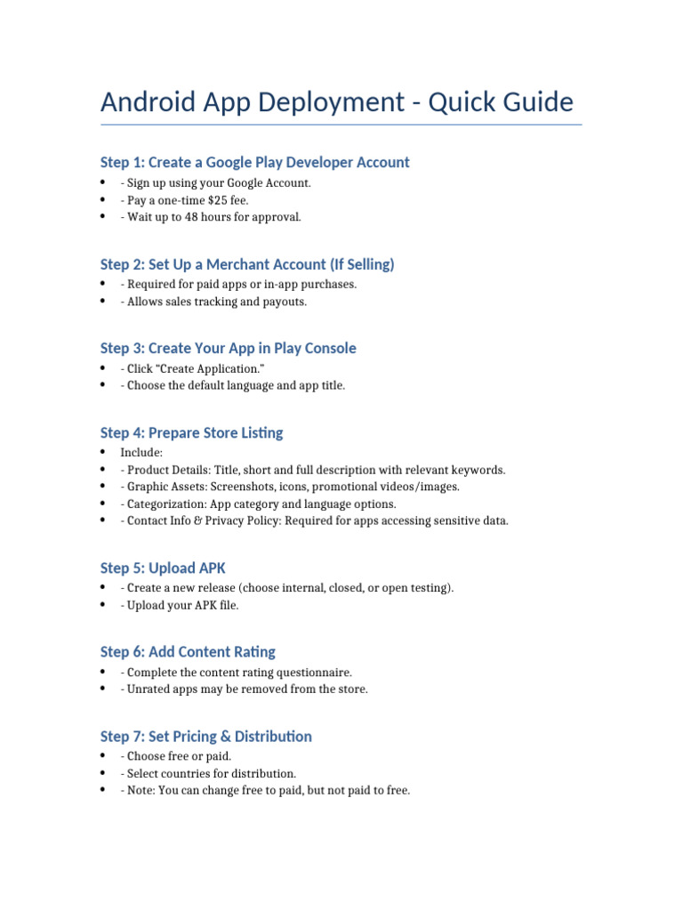 Android App Deployment Quick Guide | PDF