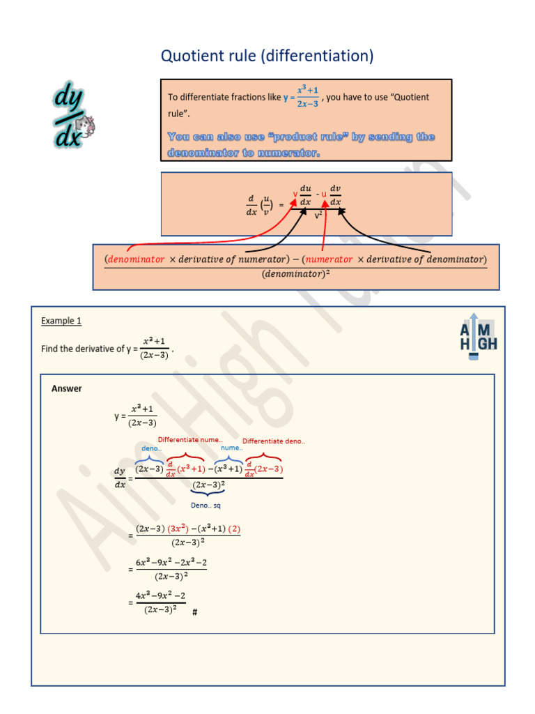 Quotient Rule for Differentiation | PDF | Gradient | Curve