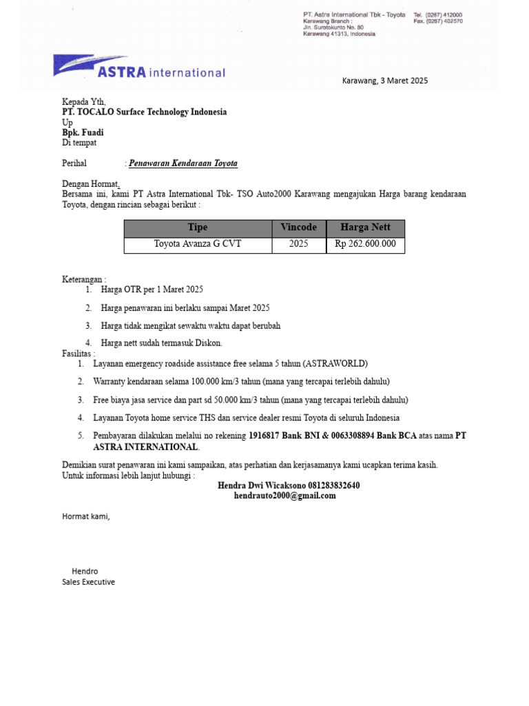 Penawaran Avanza | PDF