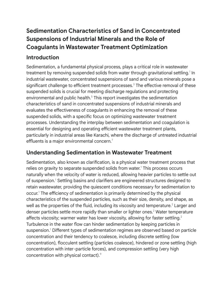Sand Sedimentation, Coagulants, Wastewater Optimization | PDF | Sewage ...