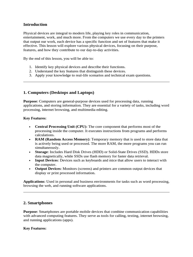 Overview of Key Physical Devices | PDF | Image Scanner | Smartphone