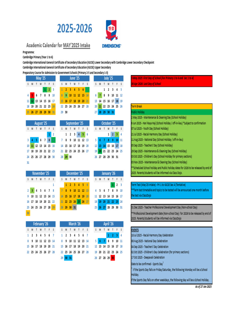Academic Calendar (May'25 Intake) - (CP and IGCSE and Prep) As of 27 ...