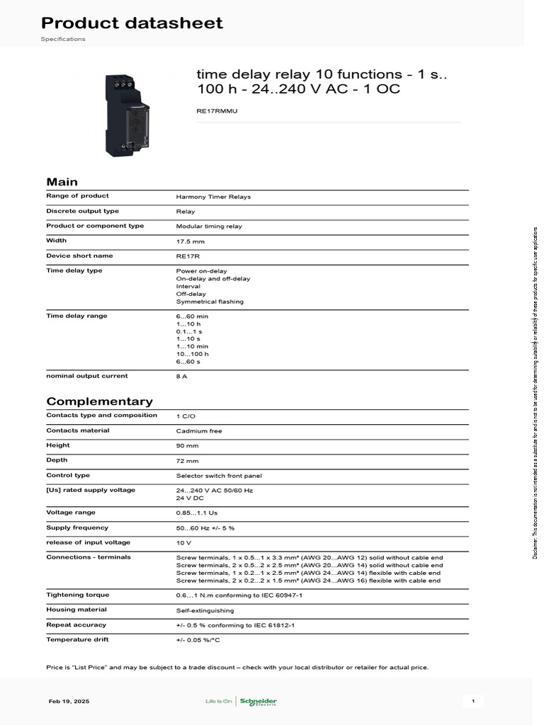Schneider Electric_Harmony-Timer-Relays_RE17RMMU | PDF | Relay ...