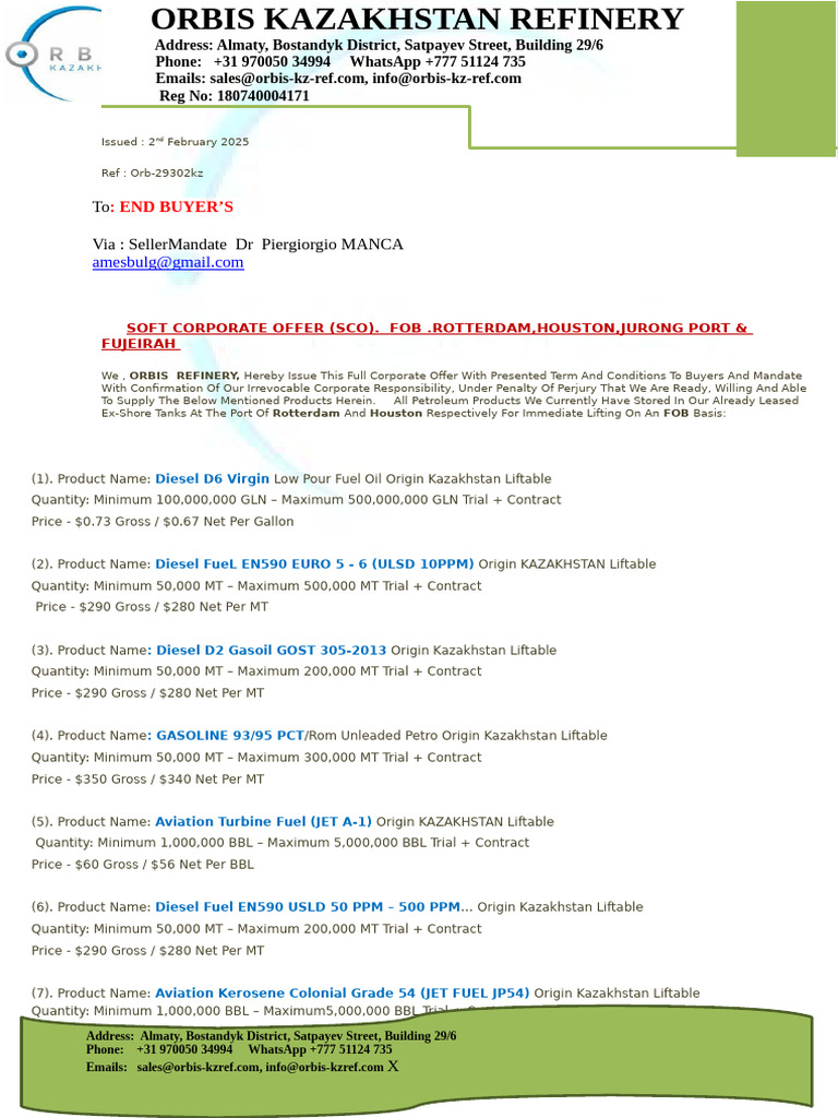 2025 New Orbis Refinery Fob Soft Coporate Offer 1223 | PDF | Jet Fuel ...