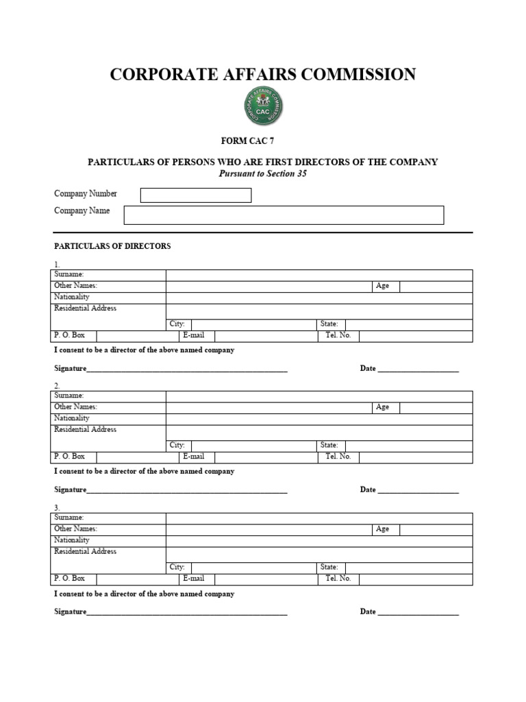 First Directors Information Form CAC 7 | PDF