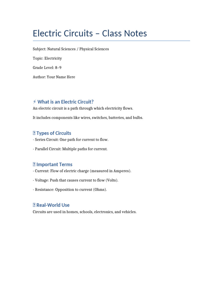 Electric Circuits Class Notes | PDF