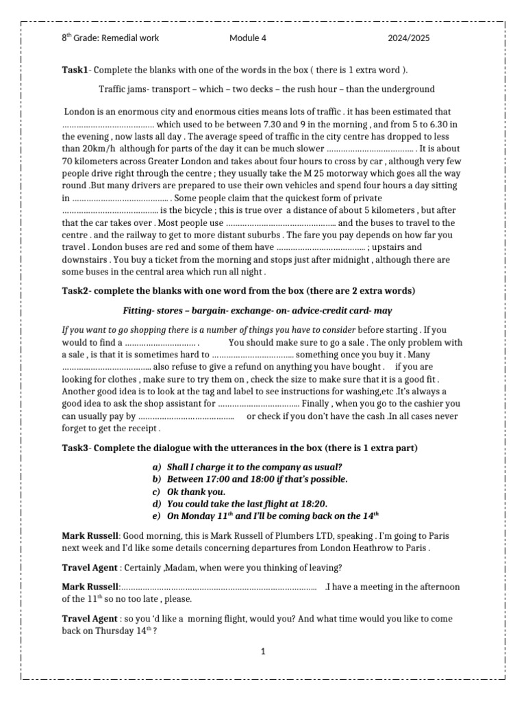8th Grade Remedial English Exercises | PDF | Traffic | Transport