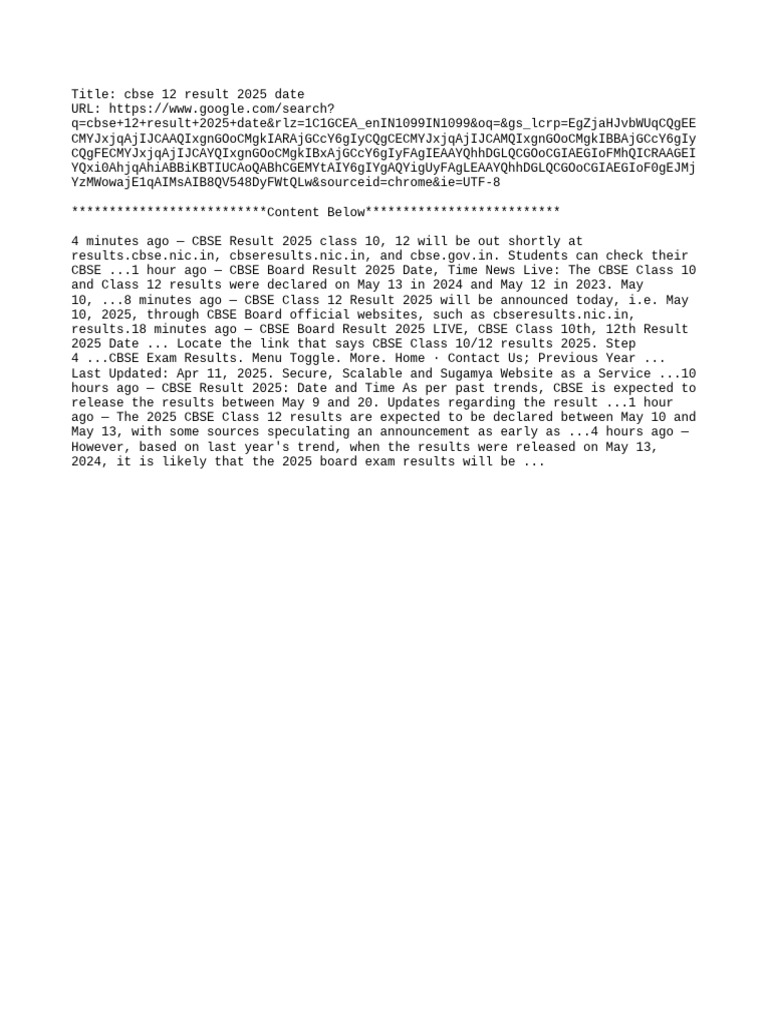 Cbse 12 Result 2025 Date | PDF
