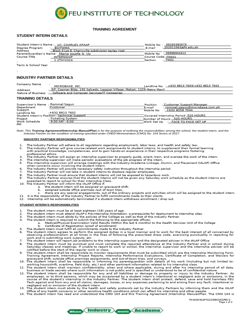 Uy - Training Agreement | PDF | Justice | Crime & Violence