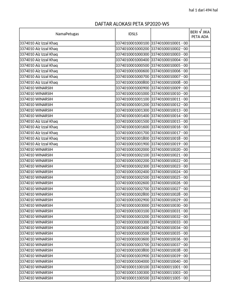 Untuk Antok Alokasi Peta WS | PDF