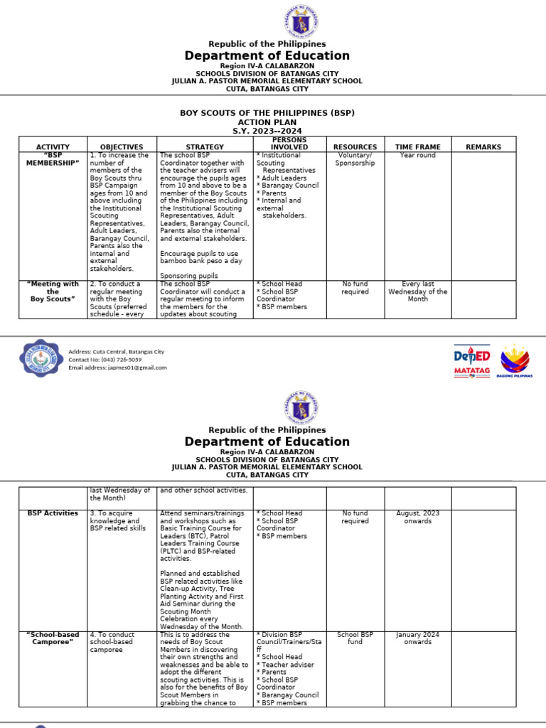 Boy Scouts Action Plan 2023-2024 | PDF