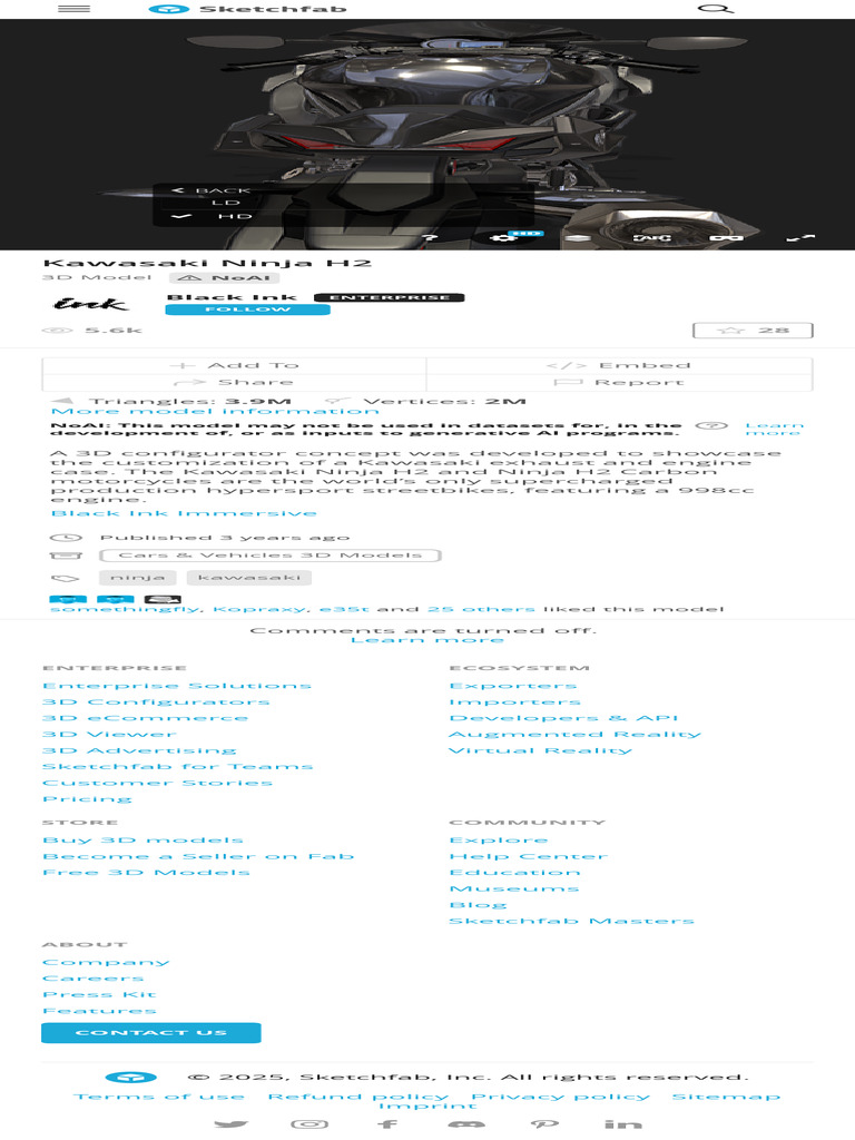 Kawasaki Ninja H2 - 3D Model by Black Ink (@blackink) (1d6a25d) | PDF