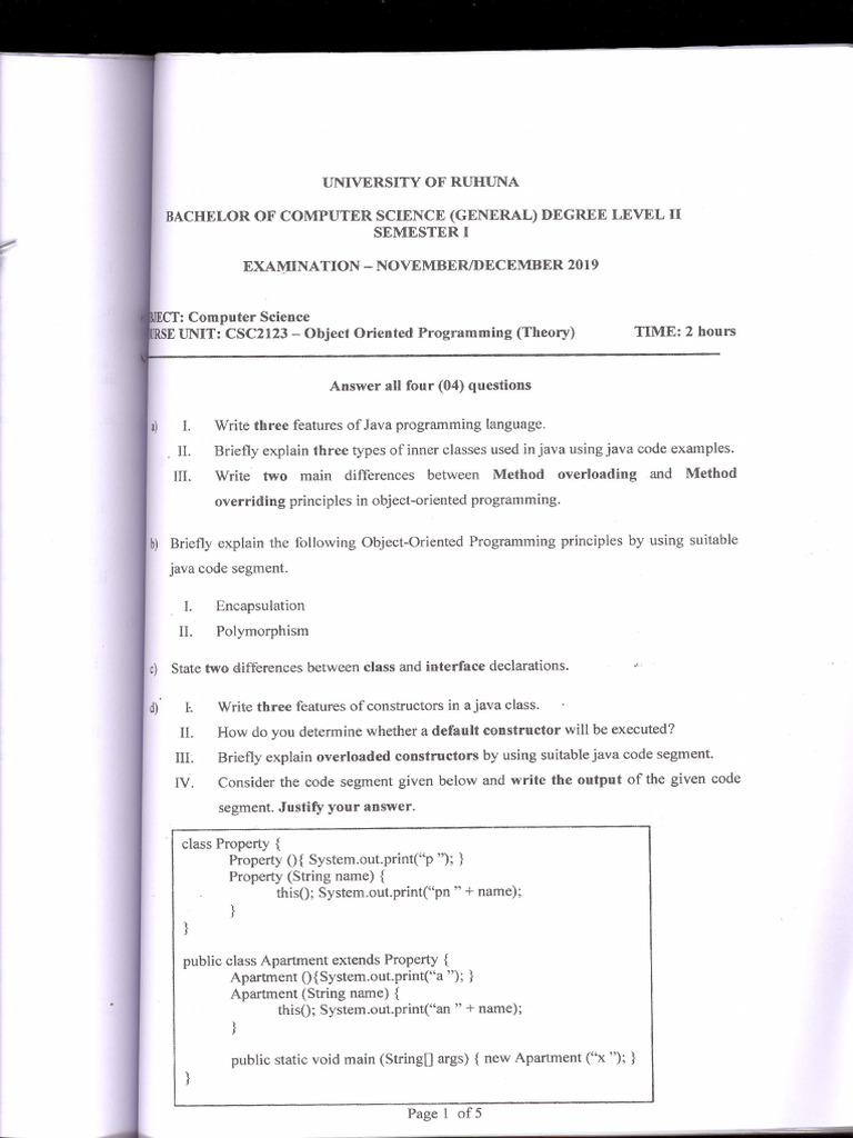 CSC 2123 Object Oriented Programming (Theory) | PDF