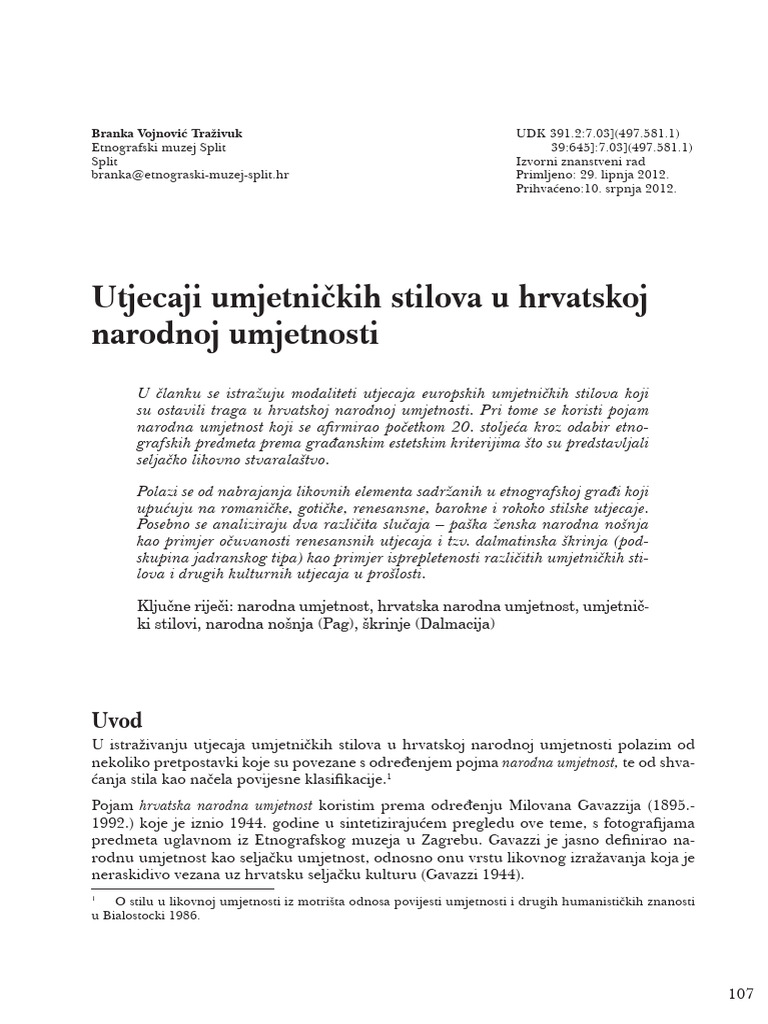 Utjecaji Umjetničkih Stilova U Hrvatskoj Narodnoj Umjetnosti | PDF