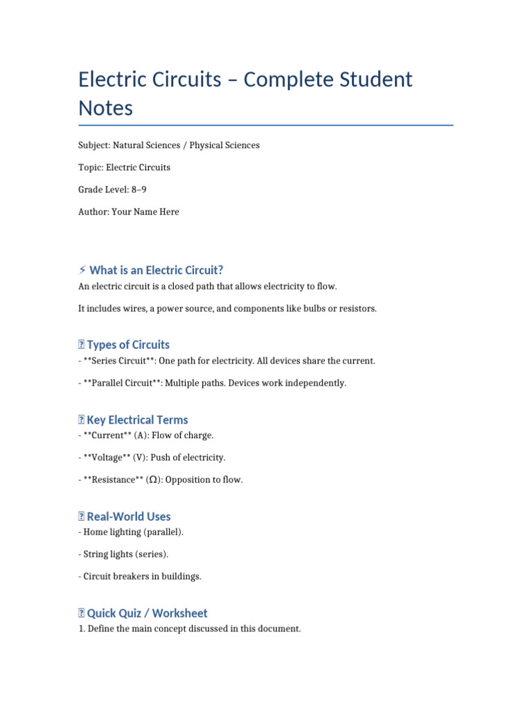 Expanded Electric Circuits Notes | PDF
