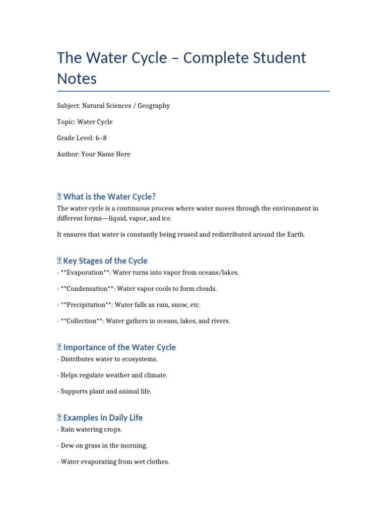 Expanded Water Cycle Notes | PDF