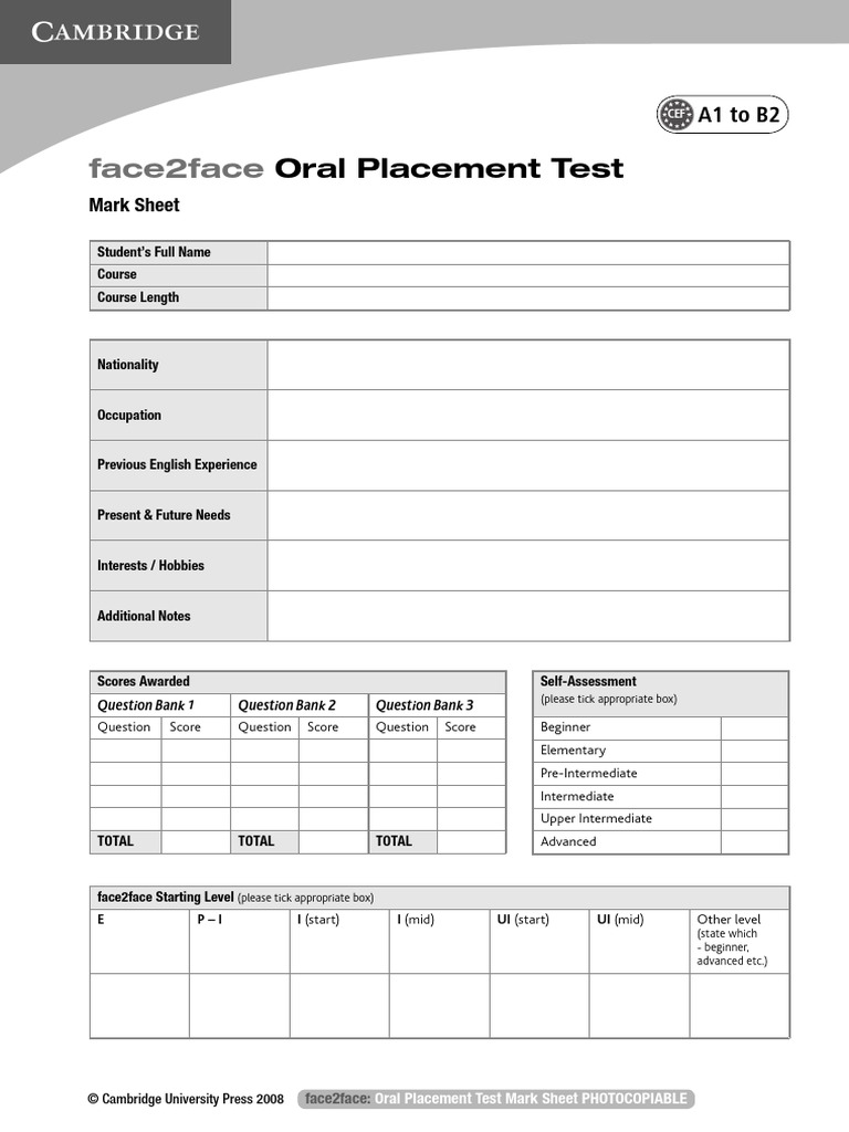 Oral Test Mark Sheet | PDF