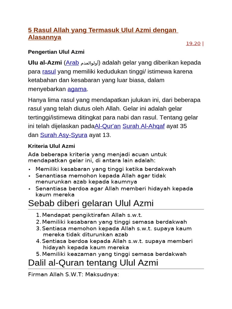 5 Rasul Allah Yang Termasuk Ulul Azmi Dengan Alasannya | PDF