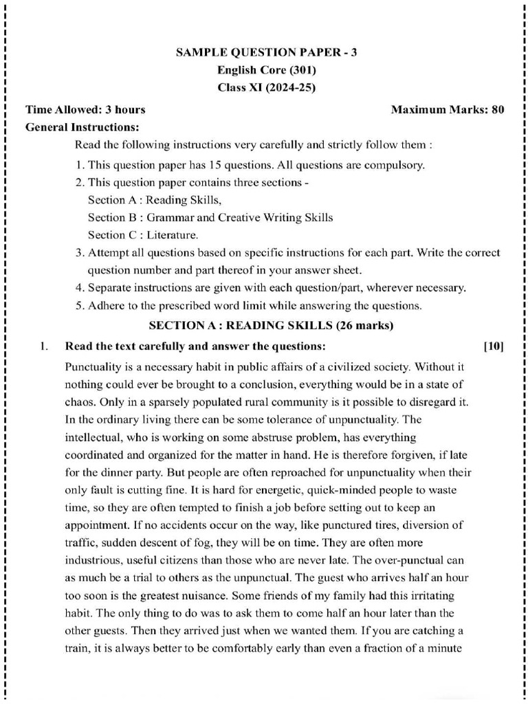 Sample Paper Class 11 | PDF