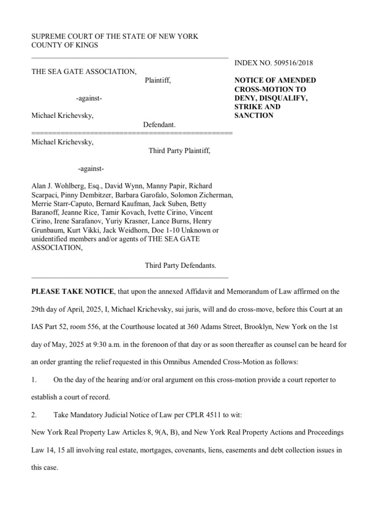 Notice of Amended Cross-Motion | PDF | Lawsuit | Complaint