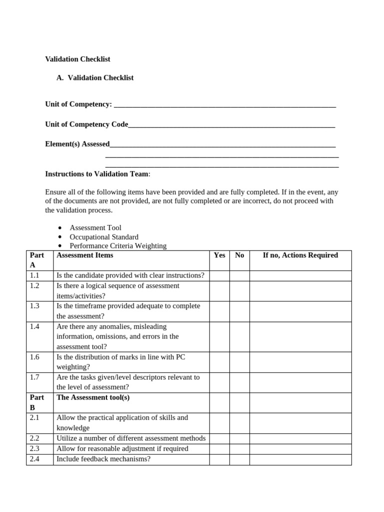 Validation Checklist | PDF | Cognition