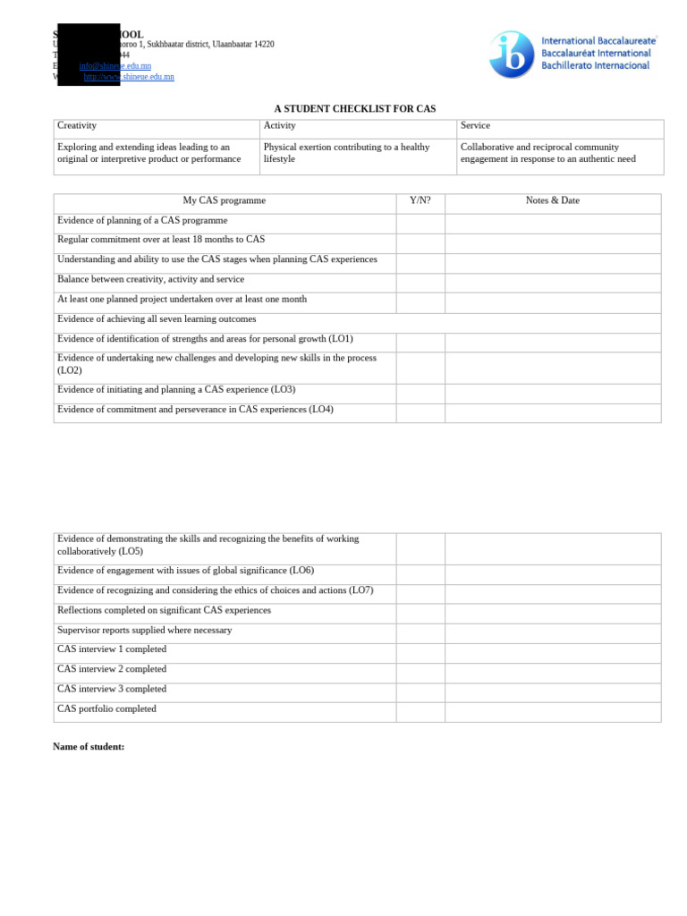 Cas A Student Checklist | PDF