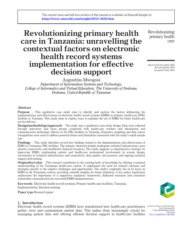 10 1108 - JSTPM 11 2023 0205 | PDF | Electronic Health Record | Health Care
